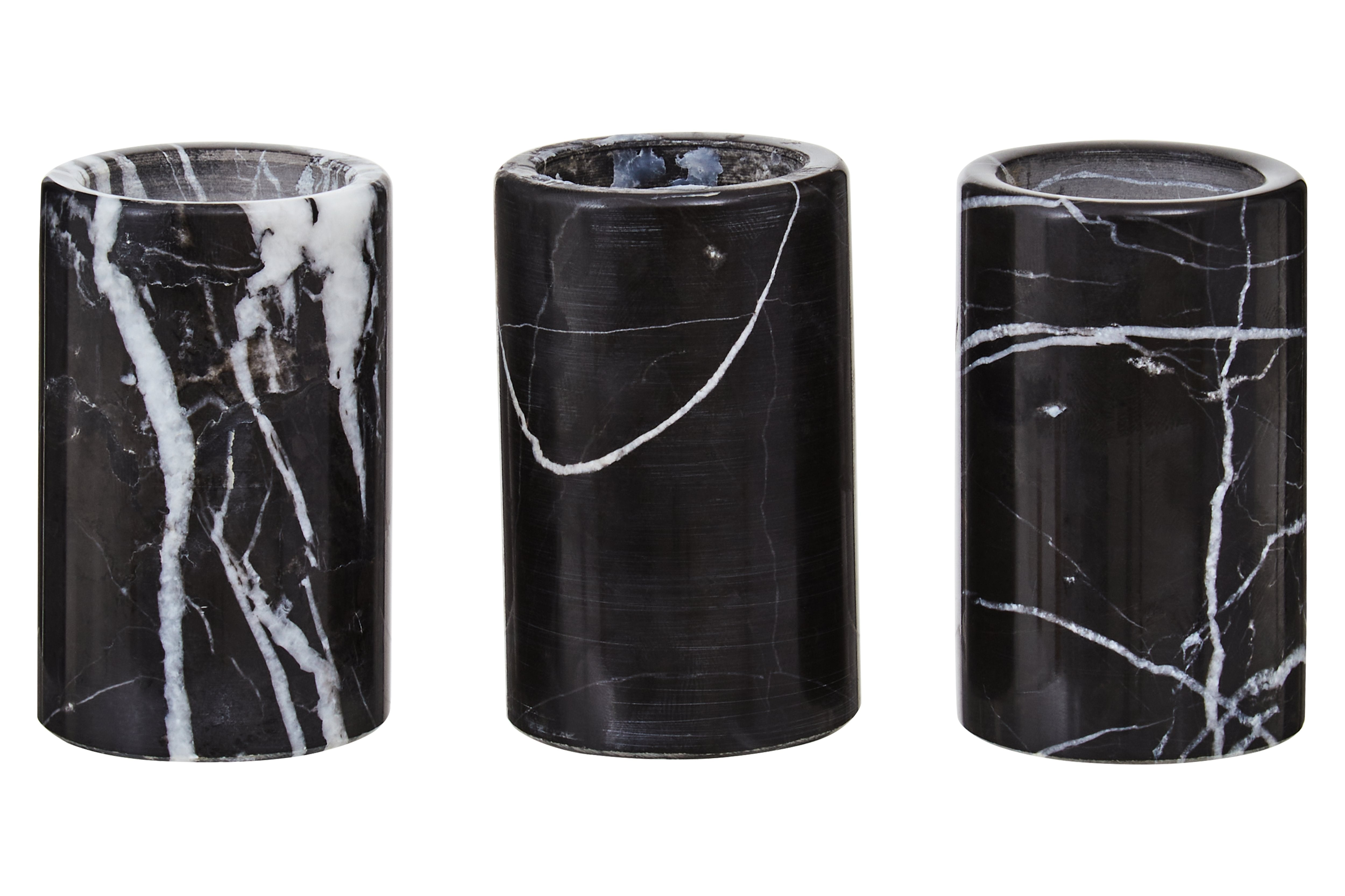 Forio Set Of Three Black Marble Tealight Holders – Stroma Interiors